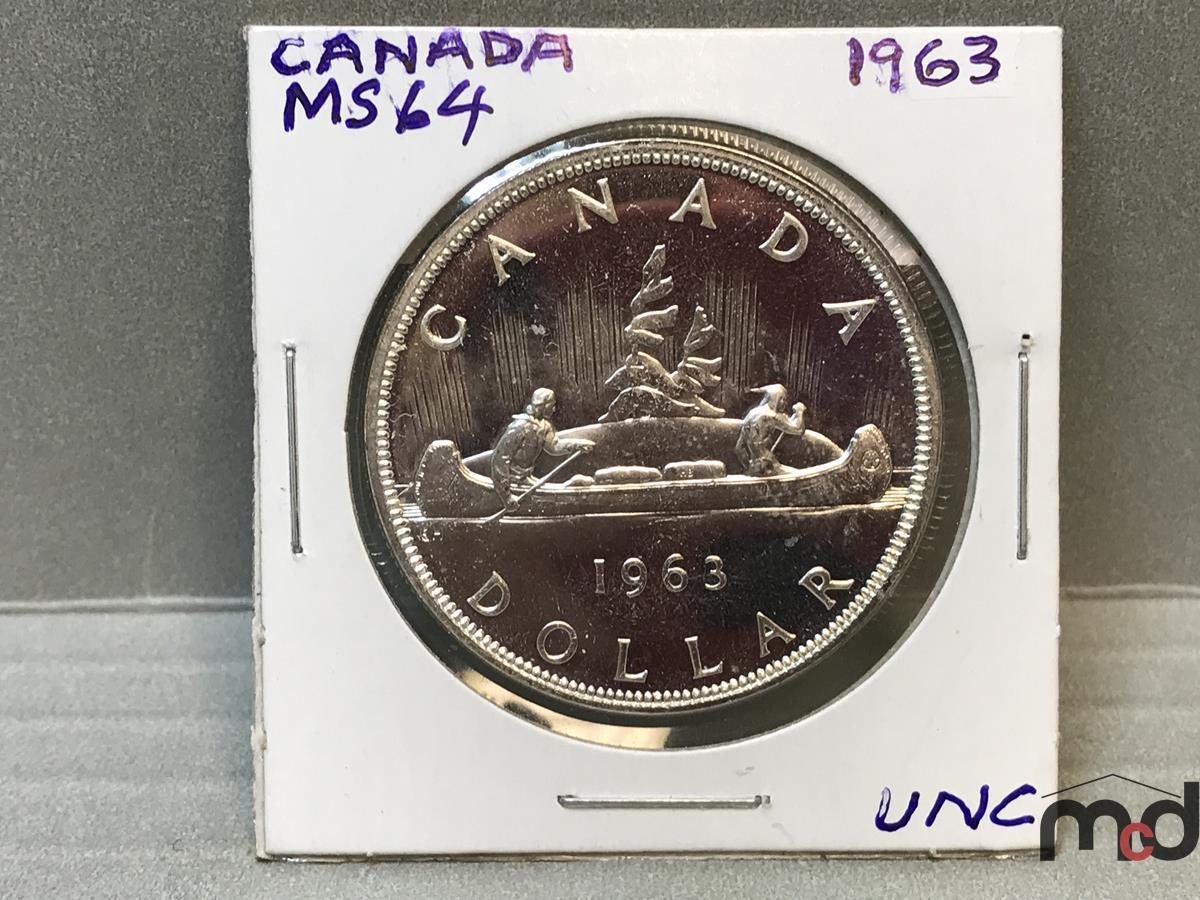 1963 Canada Uncirculated Silver 1 Dollar Coin